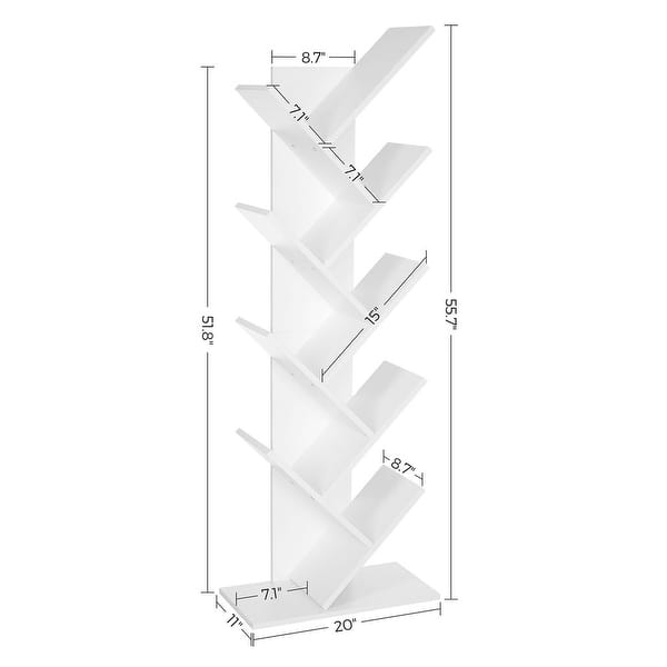 White Tree Bookshelf with 8-Tier Open Shelving and Space-Saving Design ...