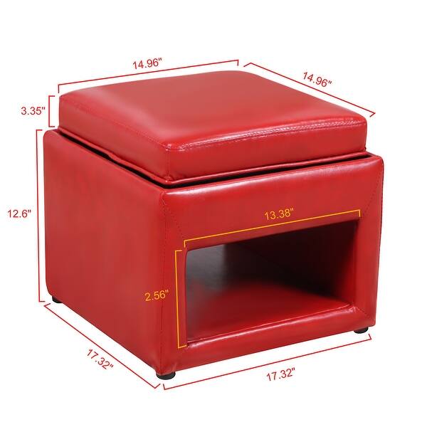 Footrest Stool Stylish Faux Leather Storage Ottoman with Tray Square ...