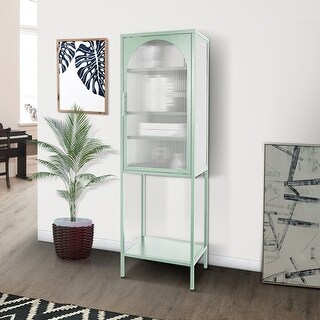 Stylish Tempered Glass High Cabinet with Adjustable Shelves, Feet Anti ...