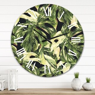 Designart 'Natural Leaves Exotic On Dark II' Tropical wall clock - Bed ...