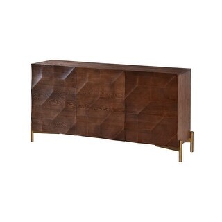 Cid 71 Inch Modern Console Buffet Cabinet, 4 Doors, Wood, Brown, Gold ...