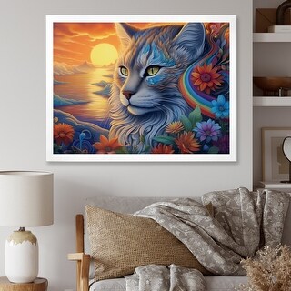Designart "Glorious Cat With Rainbows Flower At Sunset I" Animals Cat ...