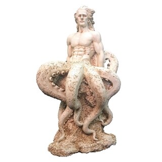 21 in. Antique White Octoman Male Mermaid Sitting on Coastal Rock - Bed ...