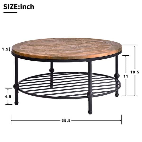 Rustic Round Coffee Cocktail Table with Storage Shelf - Bed Bath ...