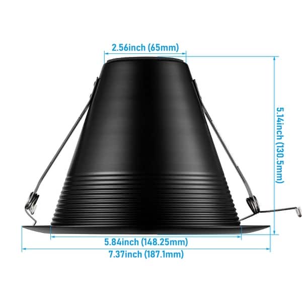 6" Black Baffle Trim, Anti-Glare, Full Metal Ceiling Can Light Trim ...