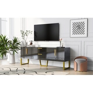 Black Metal Handles TV Stands Media Cabinets w/ 2 Drawers & cabinets ...