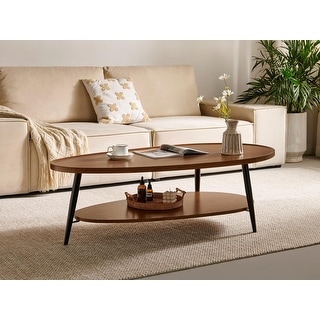Modern Oval Coffee Table, Double Layer Wood Center Table for Small ...