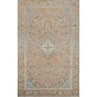 Traditional Kashan Pink Persian Vintage Area Rug Handmade Wool Carpet ...
