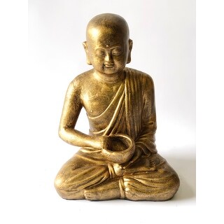 Shaolin Buddha With Bowl Glossy Black Gold - 23 x 16 x 23.5 inches ...