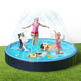 Dog Pool for Large Dogs, Foldable Pet Wading Pool with Splash Sprinkler ...