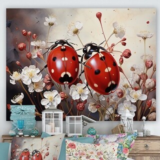 Designart "Polka Dot Lady Bug Floral Serenade " Ladybugwall Art - Bed ...