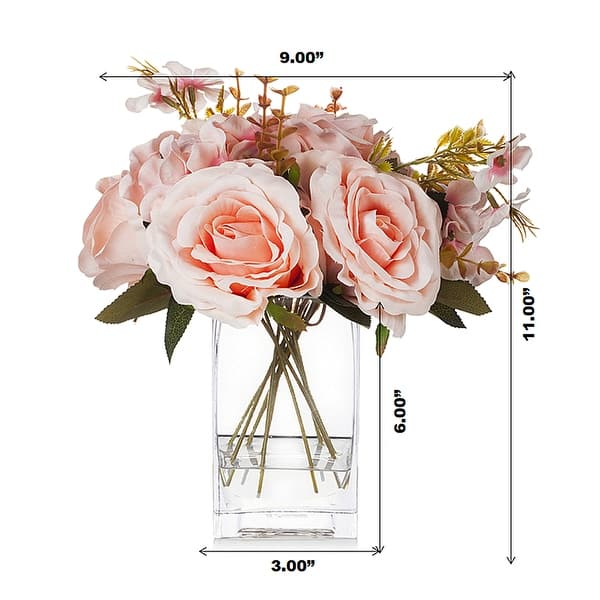 Enova Home Mixed Artificial Silk Roses Flowers Arrangement in Clear ...