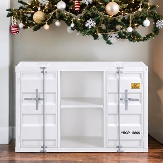 Industrial White Metal Server with Storage Compartments - Bed Bath ...