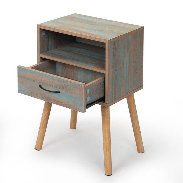 Multi Nightstand (Set of 2) Accent Coffee Table with Solid Wood Legs ...
