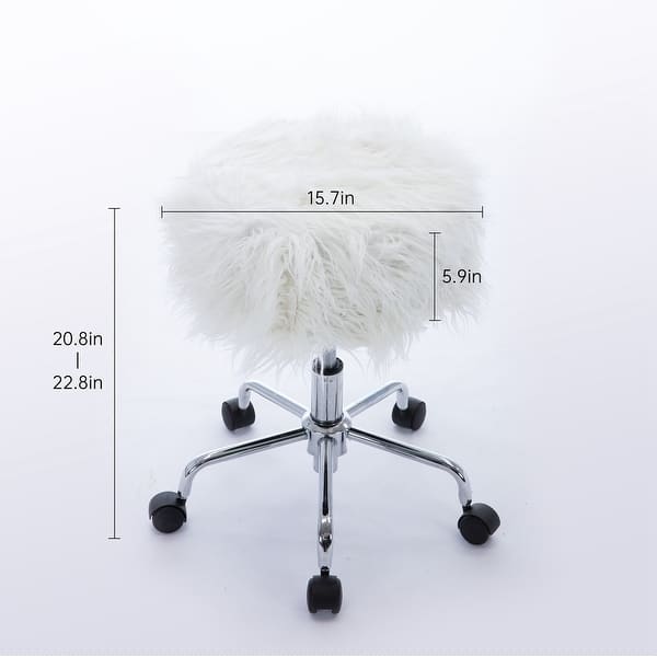 Faux Fur vanity Stool chair, makeup accent fluffy stool, White - Bed ...