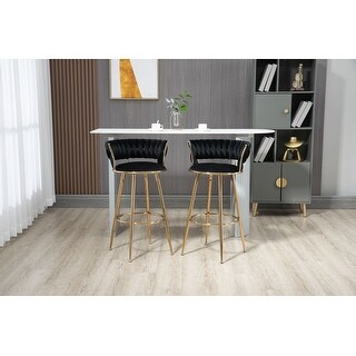 C-Shape Bar Stools Set of 2 with Footrest Vertical Stripe Back Kitchen ...