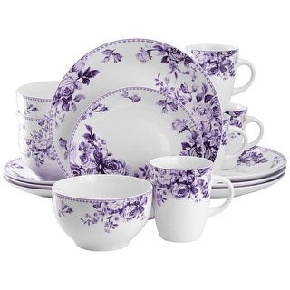 Lilac Fields 16 Piece Stoneware Dinnerware Set in Purple Floral - Bed ...