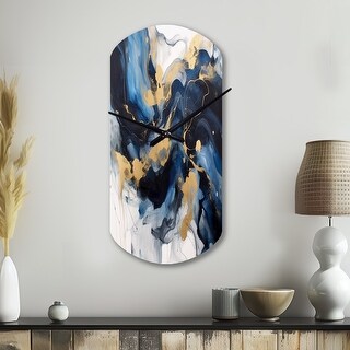 Designart - Dark Blue and Gold Strokes XII - Fractals Large Wall Clock ...