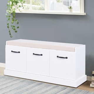 Minimalist Wooden Storage Bench with Seat Cushion, White - Bed Bath ...