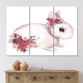 Designart "Cute Bunny And Fall Flowers And Leaves" Traditional Canvas ...