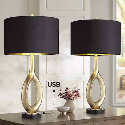 Modern Gold Table Lamps Set of 2 with Dual USB Ports - 29" x 16" - Bed ...