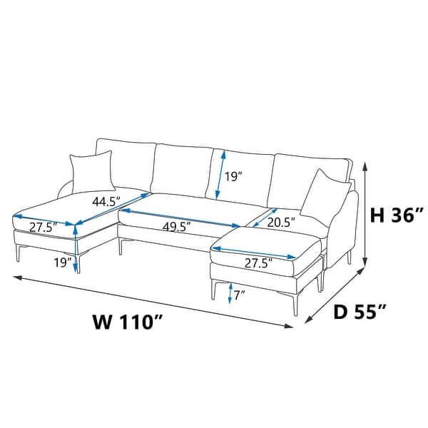 U-Shape Convertible Sofa Couch 4-Seat Couch with Chaise Lounge ...