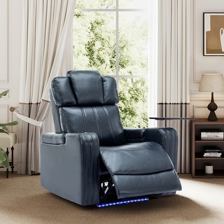 Oversized Blue PU Leather Power Recliner w/Bluetooth Speaker Home ...