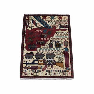 Shahbanu Rugs Ivory Collectible Hand Knotted Afghan War Design Tanks ...