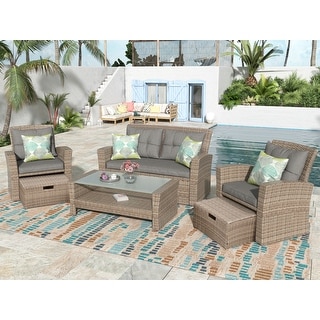 4pc Conversation Sets Outdoor Wicker Rattan Chairs Loveseat wOttoman ...