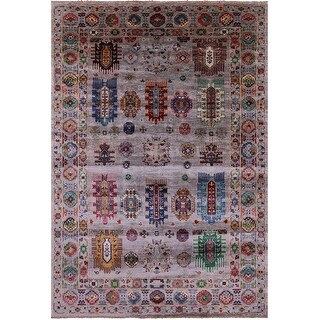 Golden Nile Grey Turkmen Ersari Hand Knotted Wool Rug - 5' 9" X 8' 7 ...