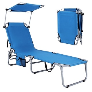 Beach Chair with Canopy Shade, Folding Tanning Lounge with Adjustable ...