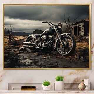 Designart "Grey Motorcycle Monochrome Landscape Photography II ...