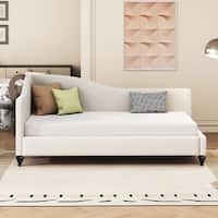 Linen Daybed L-Shaped Semi-Enclosed Sofa Bed Curved Arms Wingback Bed ...