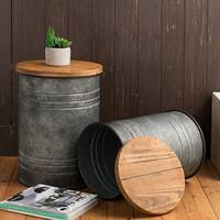 Industrial Grid Galvanized Accent End Table with Round Lid and Handles ...