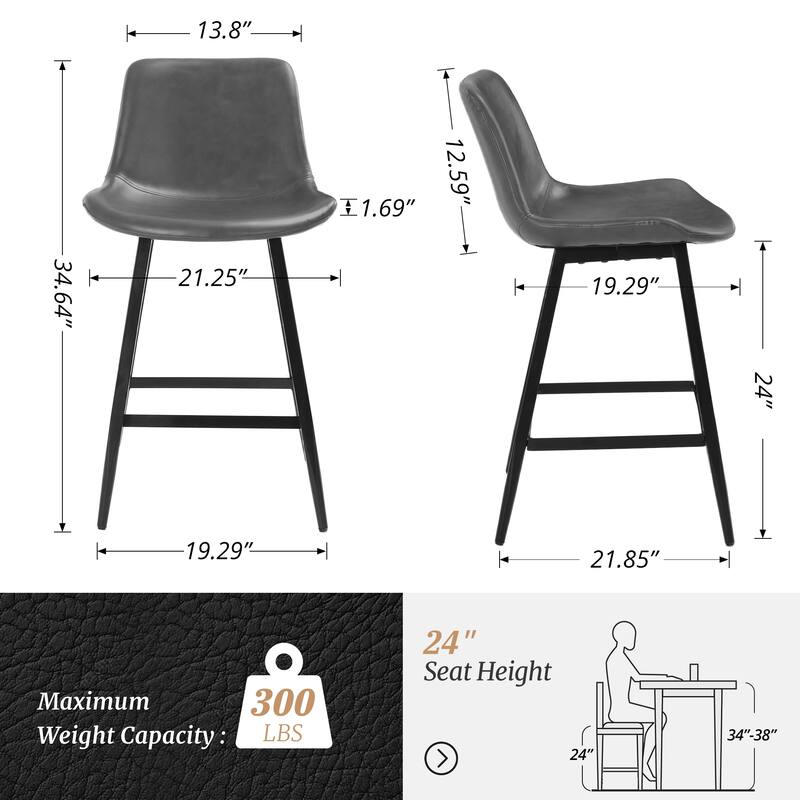Metal Frame Bar Stools Counter Height Stools with Faux Leather Seat ...