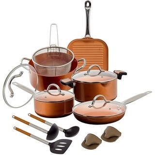15-Piece Copper Ceramic Nonstick Cookware Set - Bed Bath & Beyond ...