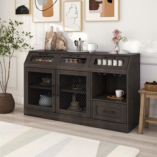 Kitchen Sideboard Multifunctional Buffet Cabinet with 4 Drawers, Mesh ...