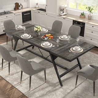 Farmhouse Dining Table for 8 People, 70.8-Inch Rectangular Wood Kitchen ...