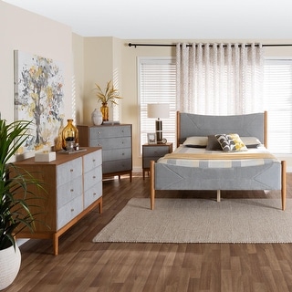 Baxton Studio Taylin Mid-Century Corduroy and Wood Bedroom Set - Bed ...