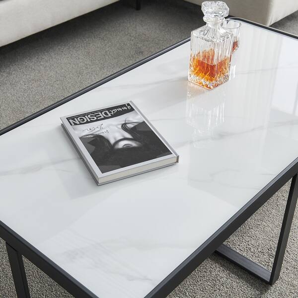 Minimalism Rectangle Coffee Table in Black Metal Frame with Sintered Stone Tabletop - Bed Bath ...
