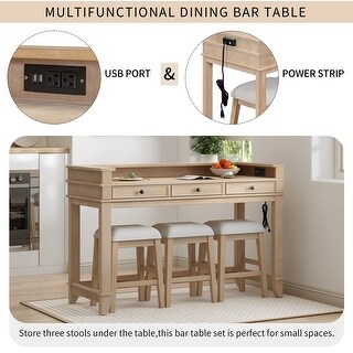4-Piece Dining Bar Table Set with 3 Upholstered Stools, Dining Table ...