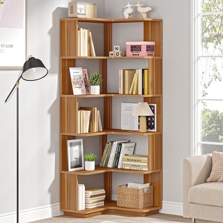 8-Shelves Staggered Bookshelf Industrial 70.8-inch Tall Bookcase - On ...