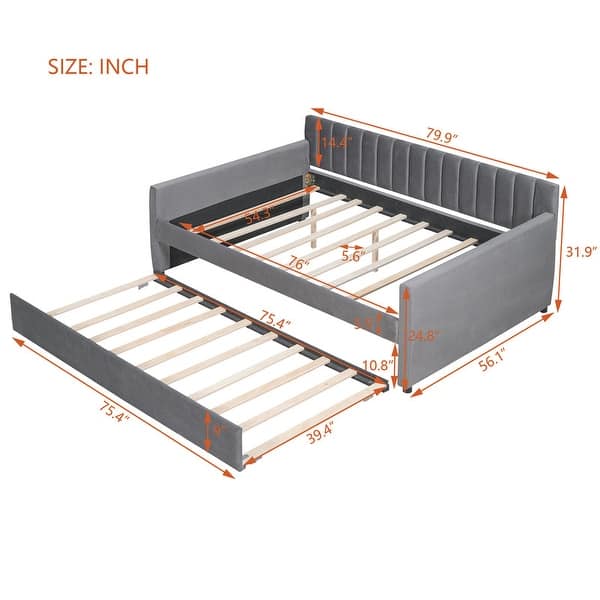 Upholstered Full Velvet Daybed with Trundle and Wood Slat Support - Bed ...