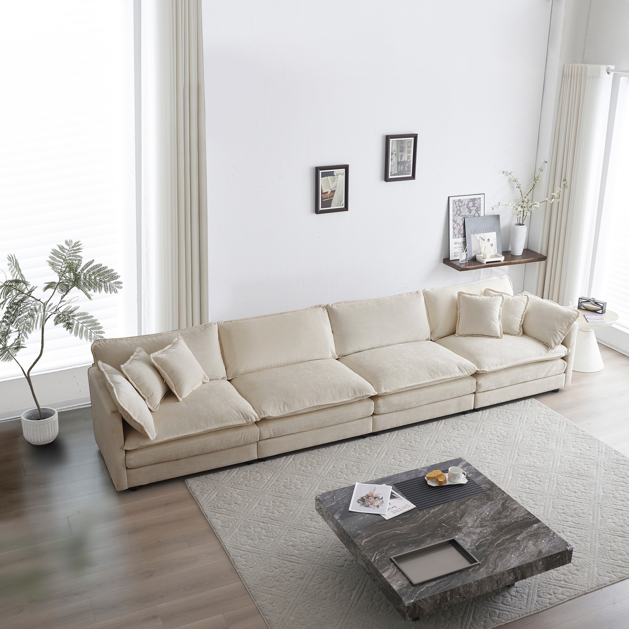 Chenille Straight Row Sectional Sofa 4 Seater Upholstered Modular Sofa ...