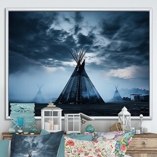Designart "Blue Native Tipi Whispers Of Spirit" Native American Framed ...