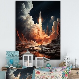 Designart "Rocketship Lunar Odyssey" Rocketship Wall Art Living Room ...