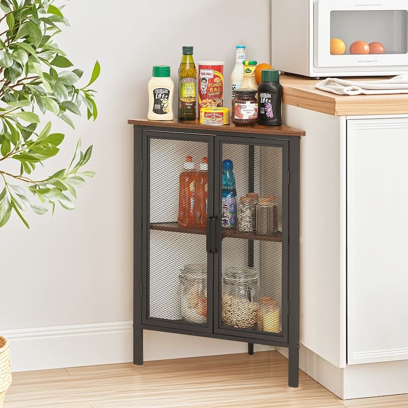 VECELO Triangular Corner Cabinet 27.5" 3-tier End Table with Mesh Doors ...