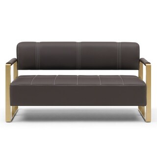 57.9" 2 Seater Upholstery Faux Leather Sofa with Golden Metal Arms for ...