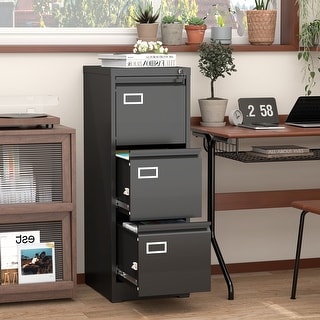 Vertical Metal Filing Cabinet, 3 Drawer File Cabinet with Lock - Bed ...