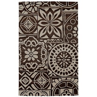 Burdett Tufted Wool Rug, Floral Geo, Brown/Taupe, Area Rug - Bed Bath ...